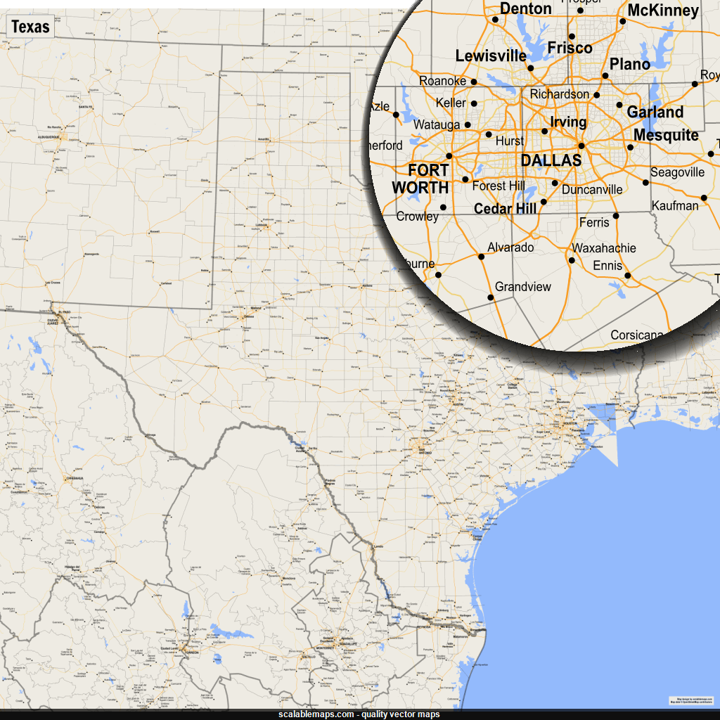 ScalableMaps: Vector map of Texas (gmap smaller scale map theme)
