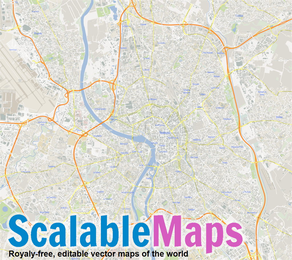 ScalableMaps: Vector map of Toulouse (center) (gmap city map theme)