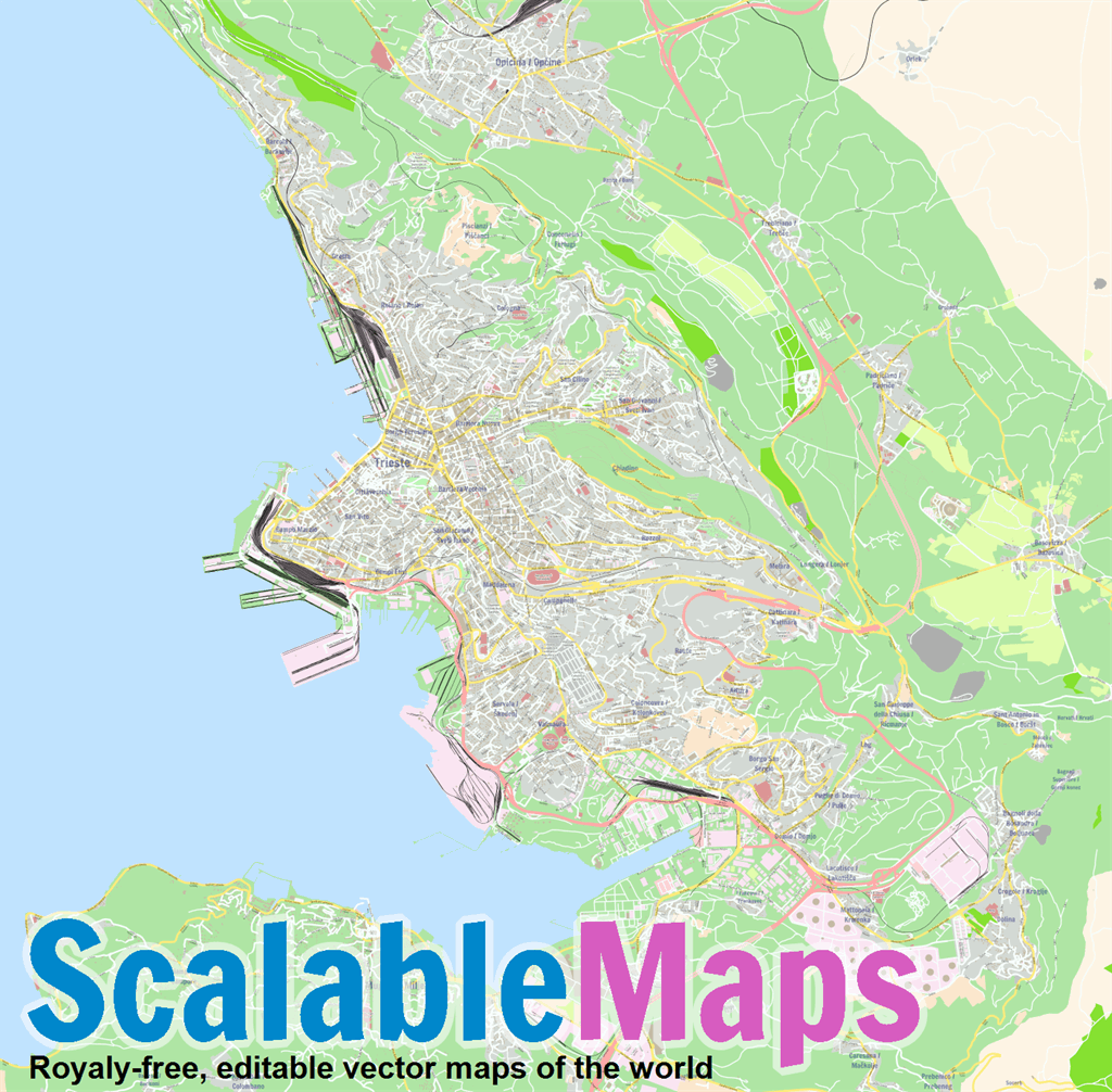 ScalableMaps: Vector map of Trieste (colorful city map theme)