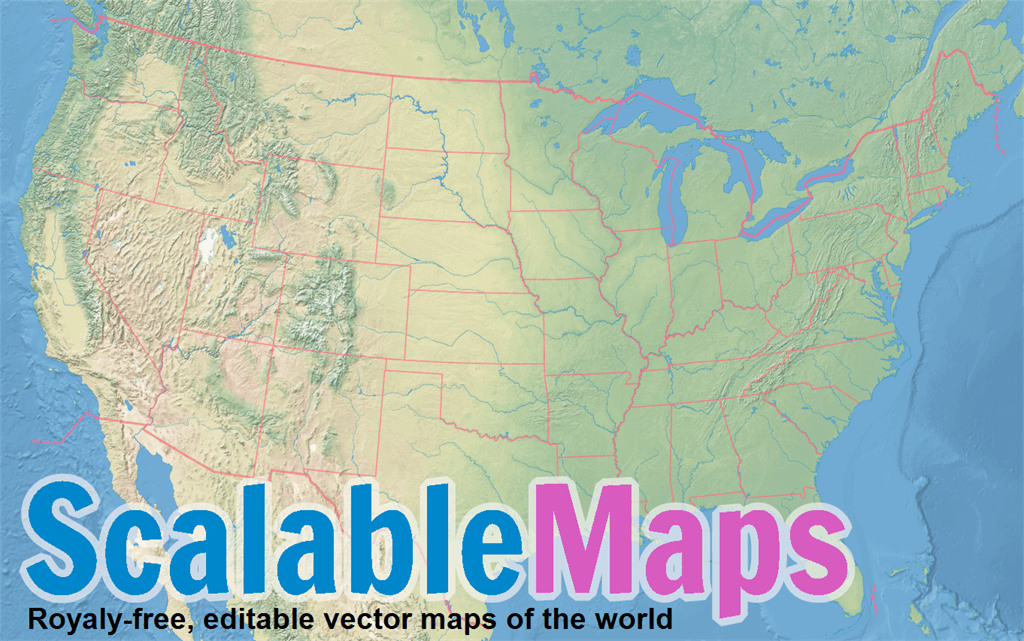 ScalableMaps: Vector map of USA (shaded relief (raster) + borders theme)