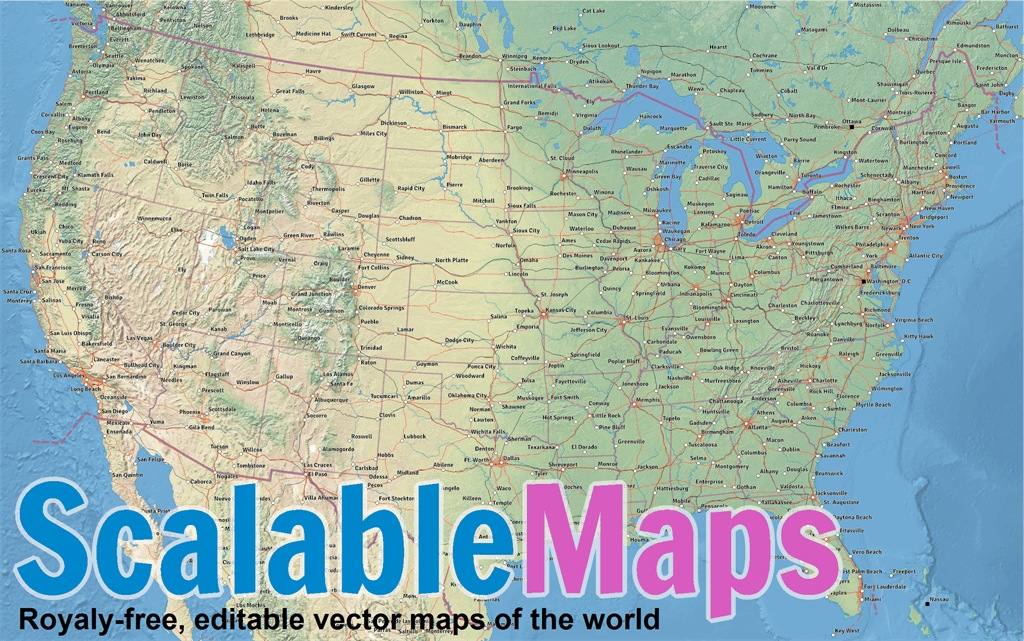 ScalableMaps: Vector map of USA (shaded relief (raster ...