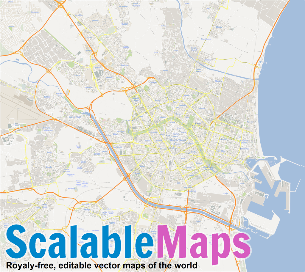 ScalableMaps: Vector map of Valencia (center) (gmap city map theme)